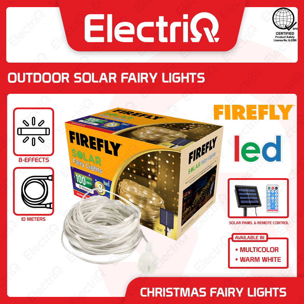 Electriq | Firefly Bright Christmas Solar Fairy Lights 8-effects 0.4W 100LED 10Meters indoor ...