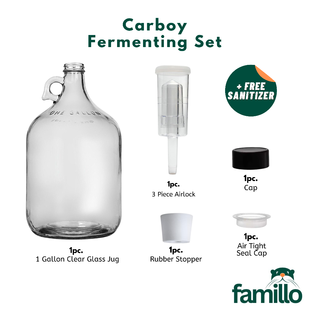 Famillo 1-Gallon Glass Carboy Fermenter Set with Free Sanitizer plus ...