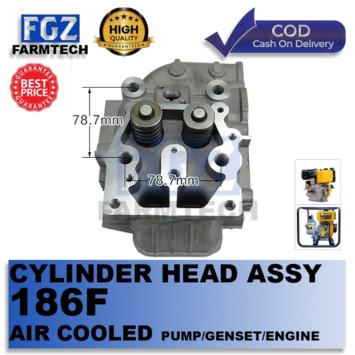 CYLINDER HEAD ASSY 186F 10HP AIR COOLED DIESEL ENGINE ASSEMBLY PUMP ...