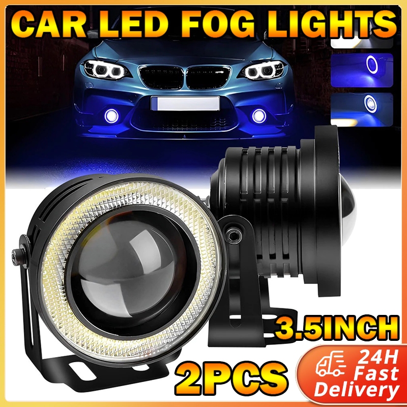 2PCS 3.5" 12V 10W COB LED Fog Light Projector Car White Angel Eyes Halo Ring DRL Lamp Headlight ...