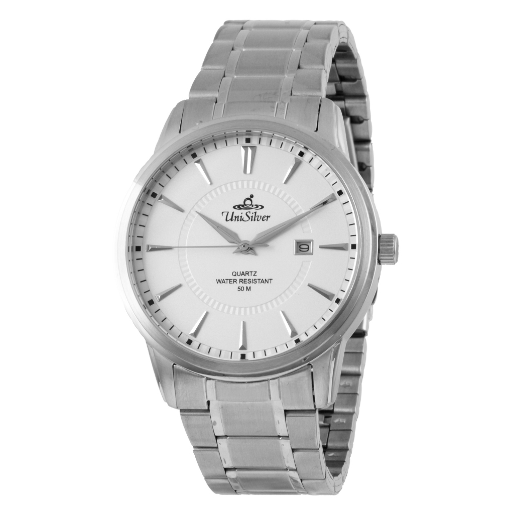 UniSilver TIME Men's Silver / White Analog Stainless steel watch KW1604 ...