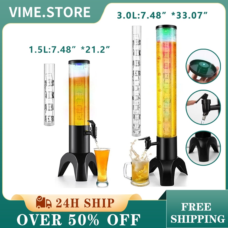 【Free Shipping】Tower beer dispenser juice dispenser ice tube and lighting LED 1.5L/3.0L Beer ...