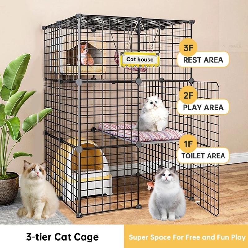 DIY Foldable 3 layers Cat Cage Stackable Cage for Cat Villa Collapsible ...