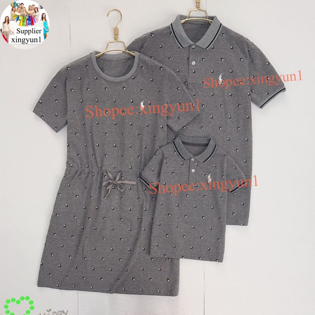 fashion gray Domino family set polo shirt dress W/pocket cotton SJKD ...