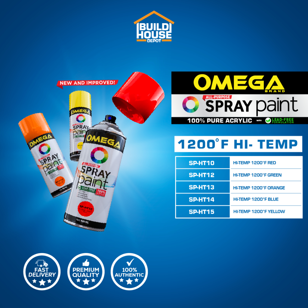 OMEGA All-Purpose Acrylic Spray Paint - Hi Temp 1200°F - 400 ml ...