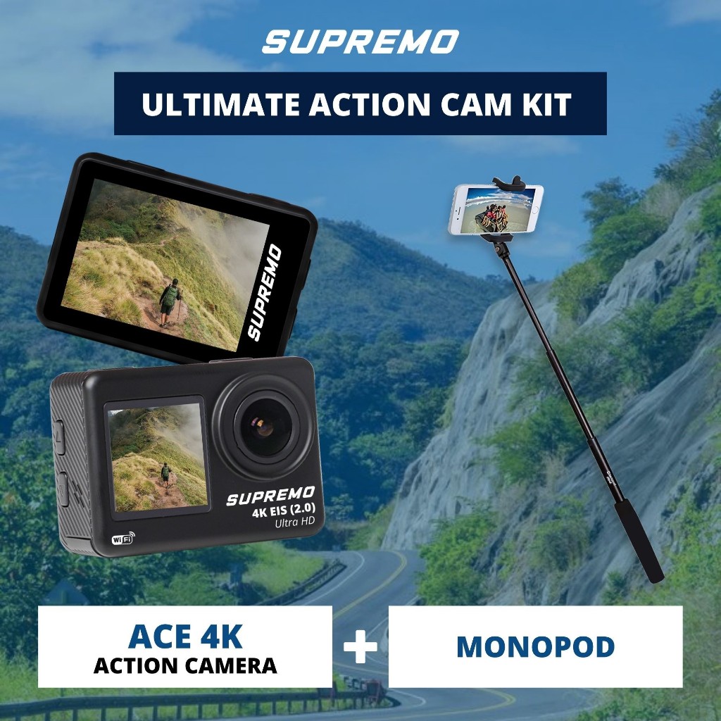 Bundle 4 Supremo Ace 4K Dual Display Waterproof + Monopod | Shopee ...