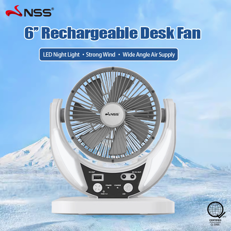 NSS 6 inch Electric Desk Table Fan Portable USB Rechargeable with Light ...