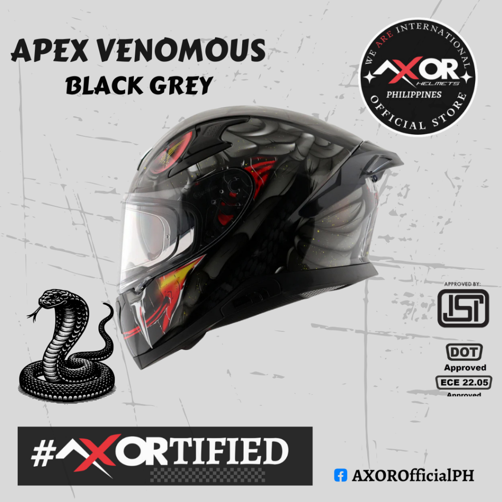 AXOR APEX VENOMOUS BLACK GREY + FREE PINLOCK ANTIFOG LENS + FULL FACE ...