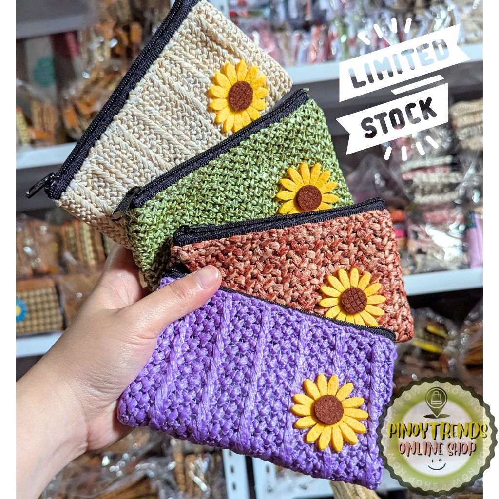 Handwoven Banig Coin Purse with Sunflower – Native Buri Straw Wallet ...