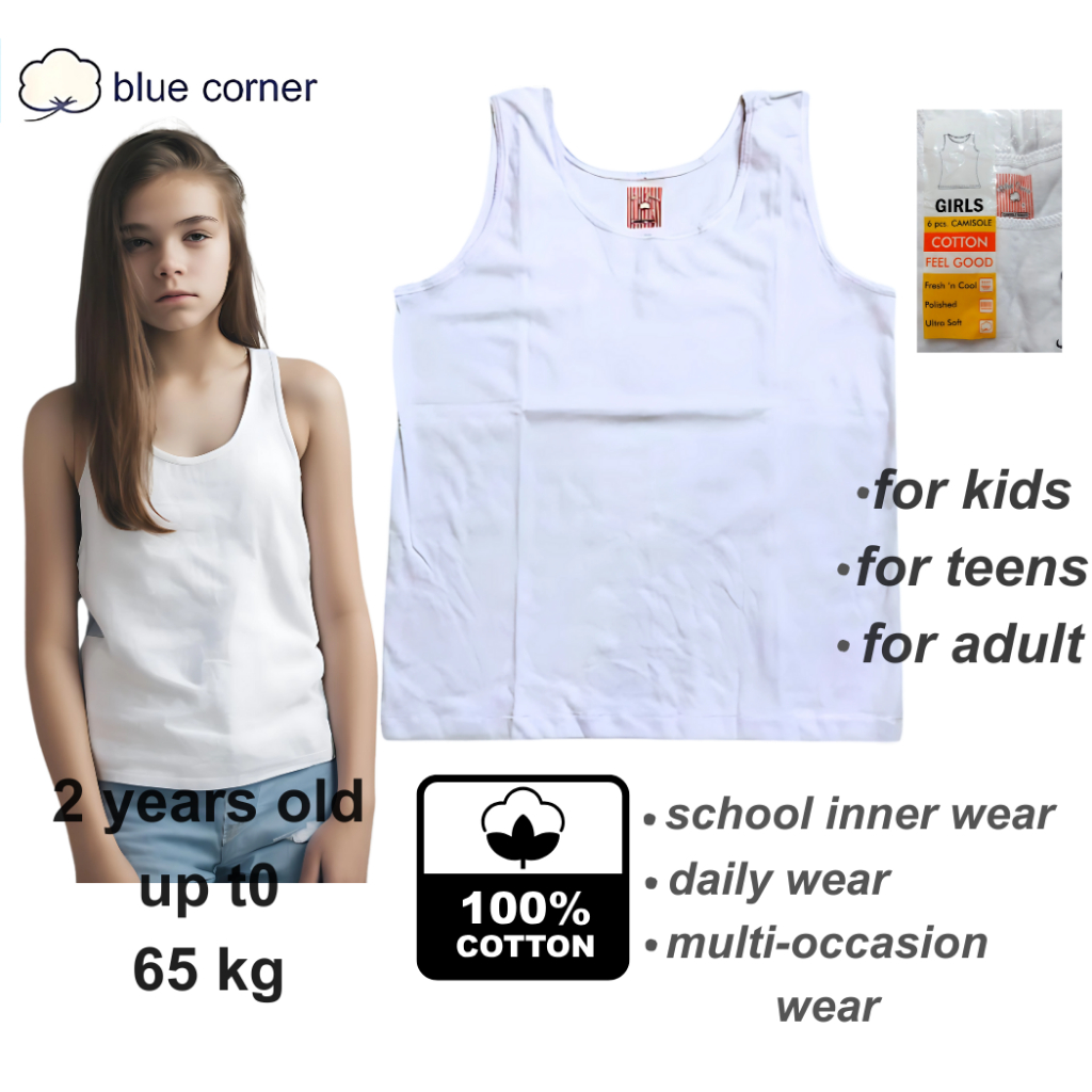 Blue corner White Sando for Girls Kids Teens 2-18 years old 3pcs/6pcs ...