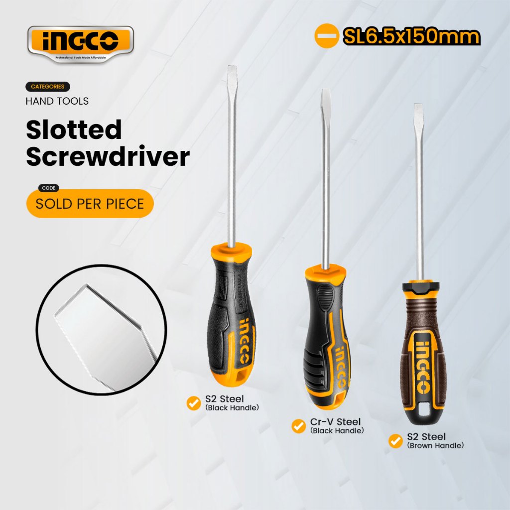 Ingco Slotted Flat Screwdriver SL6.5x150mm S2 / Cr-V Flathead Magnetic ...