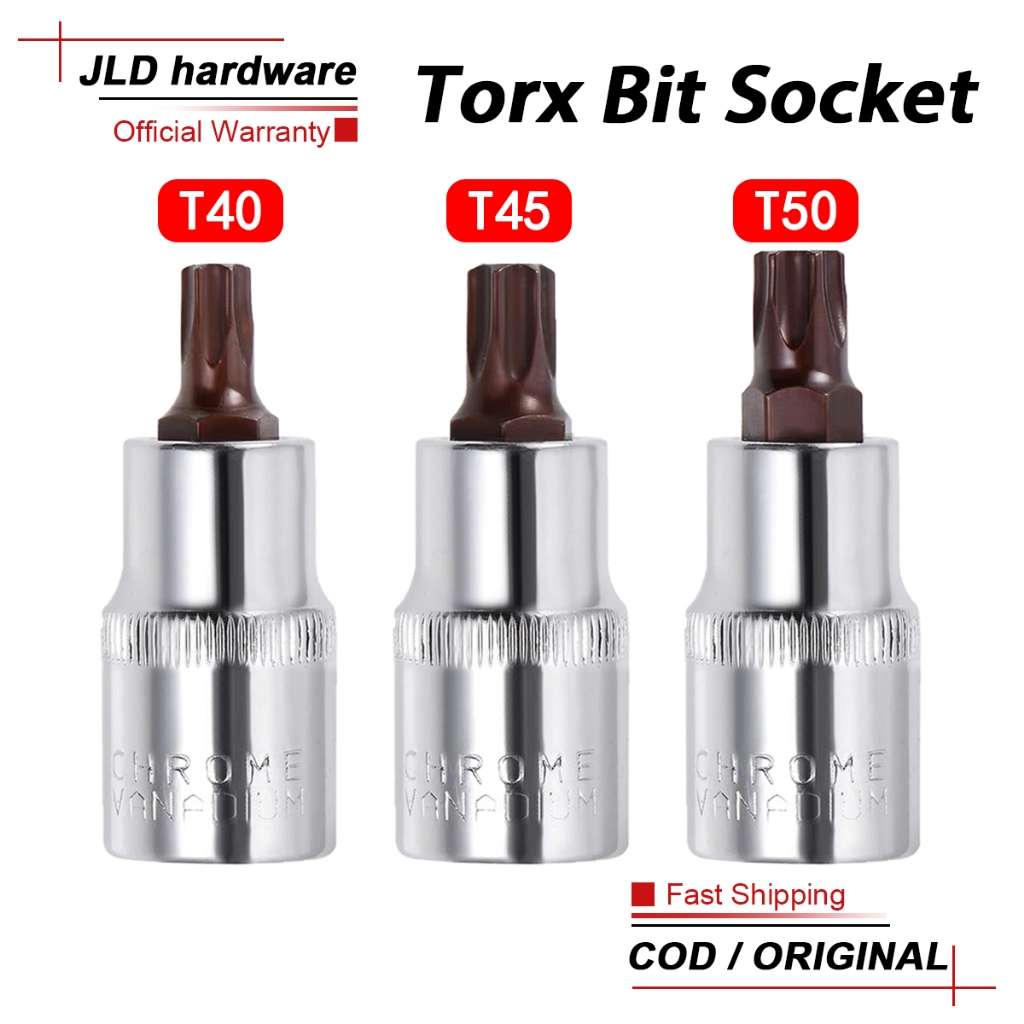 JLD Torx Bit Socket T40 T45 T50 1/2" Hex Torx Screwdriver S2 Steel Heat ...