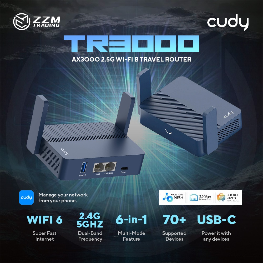 Cudy TR3000 Router WiFi 6 1.3GHz Dual-Core 512MB RAM 128MB Flash 2.5G Port Gigabit Port ZZM ...