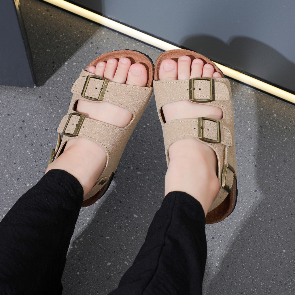 SHUTA New Style Children's Cork Sole Two Buckle Strap Rubber Flat ...