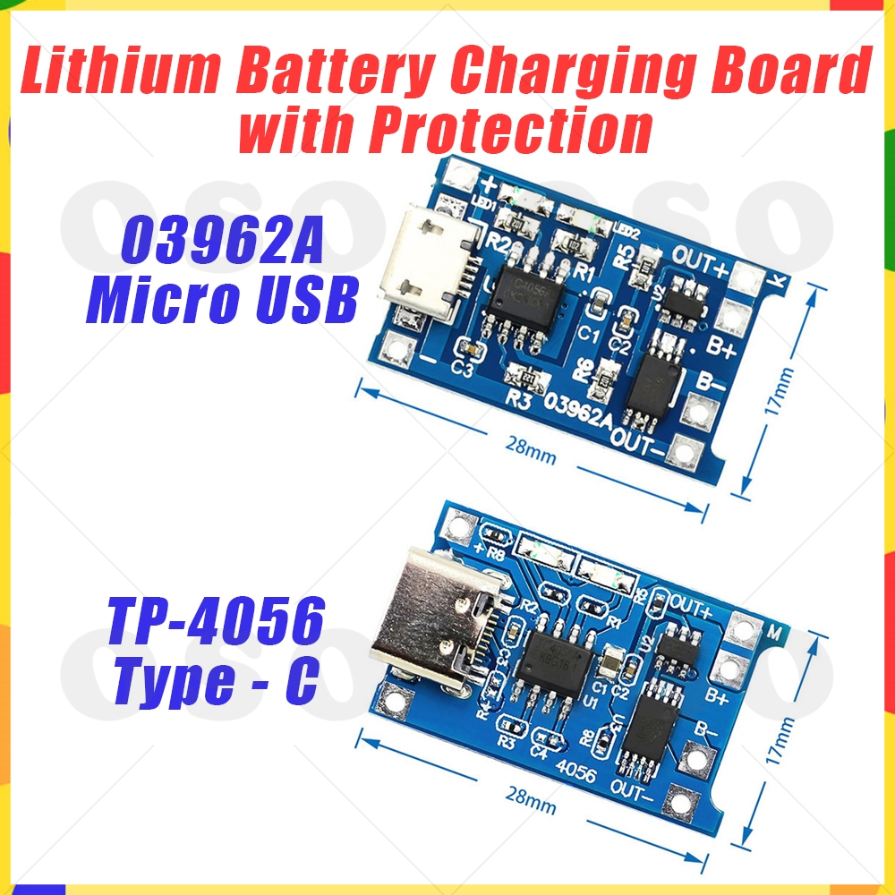 Micro USB / Type-C 18650 Battery Charging Module TP4056 03962A Lithium ...