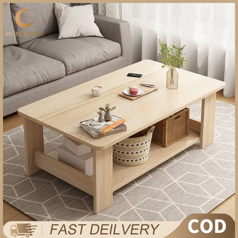 MONOSTYLE Black Center Table for Living Room Wooden Sofa Table 2 Layer ...