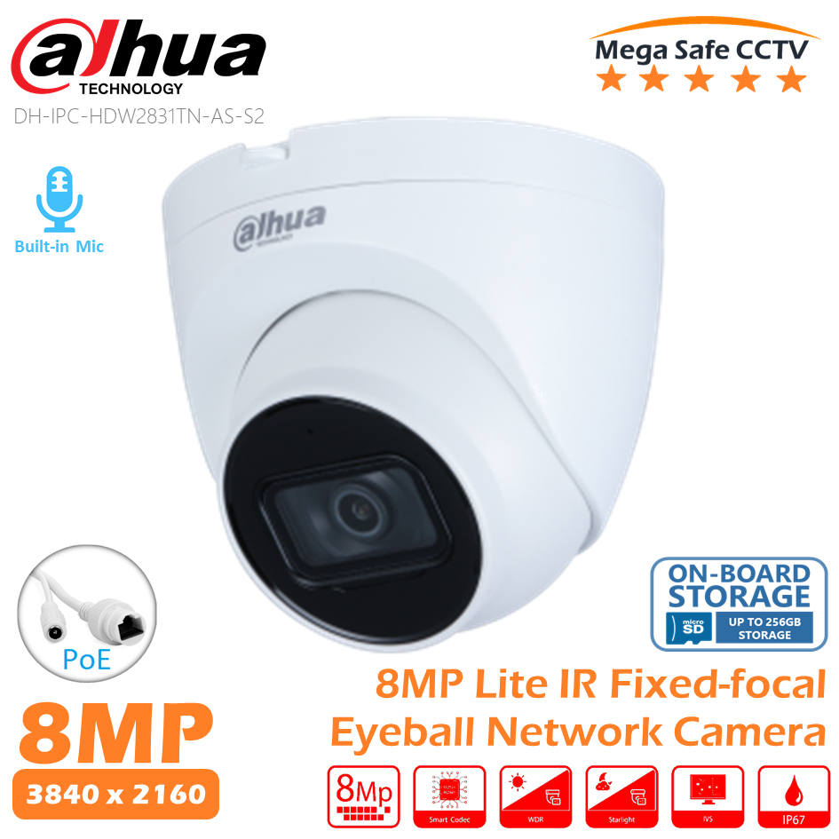 Dahua DH-IPC-HDW2831TN-AS-S2 8MP H.265 IR Audio, Support 256GB Micro SD ...