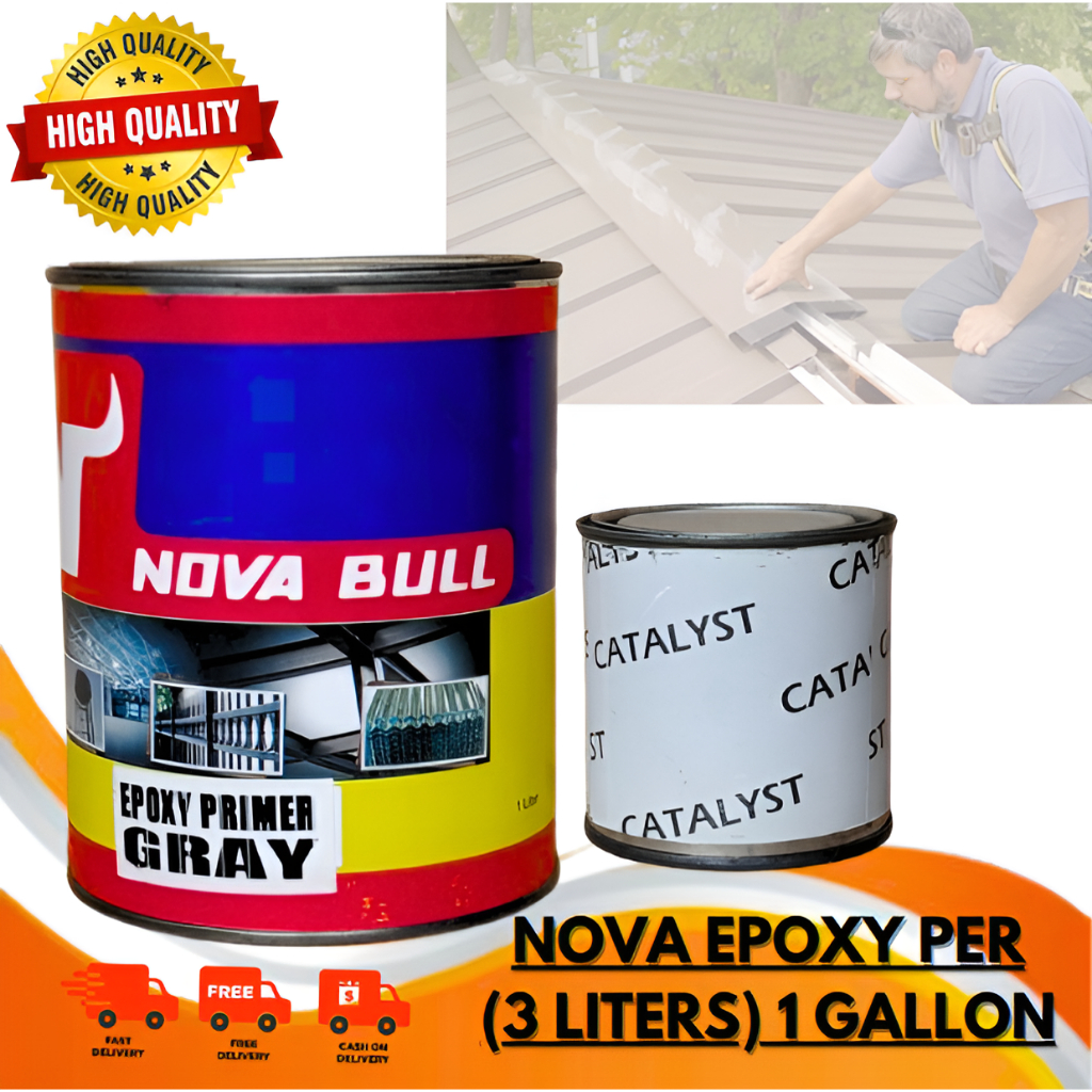 Epoxy Primer Gray with Catalyst 1 Gallon(3 Litters)NOVA BULL High ...