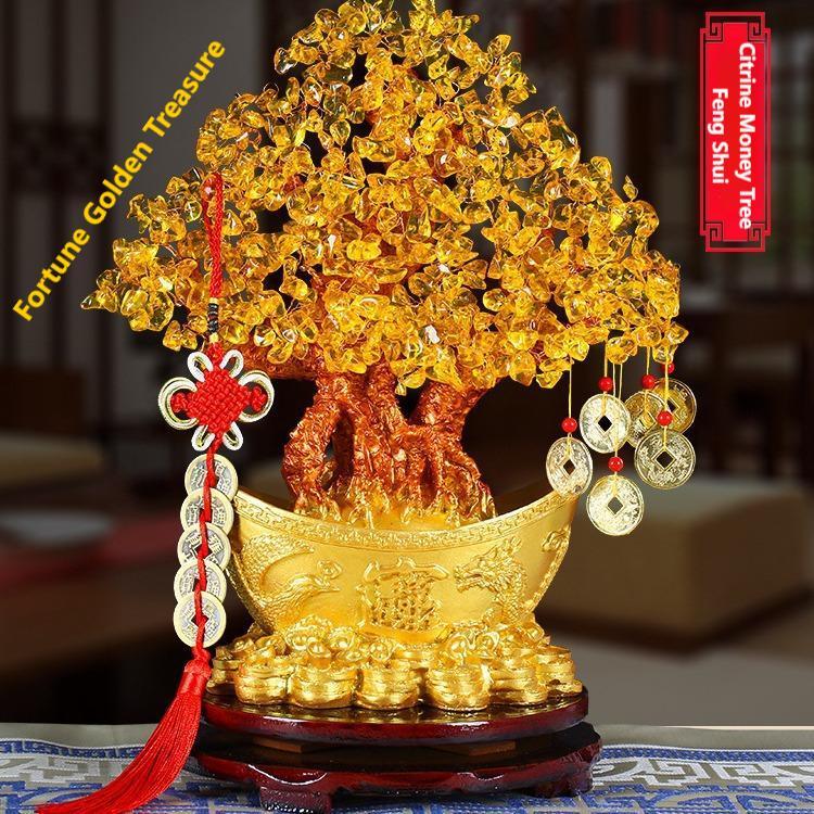Feng Shui Lucky Crystal Money Tree Ornament Fortune Tree Home Luck ...