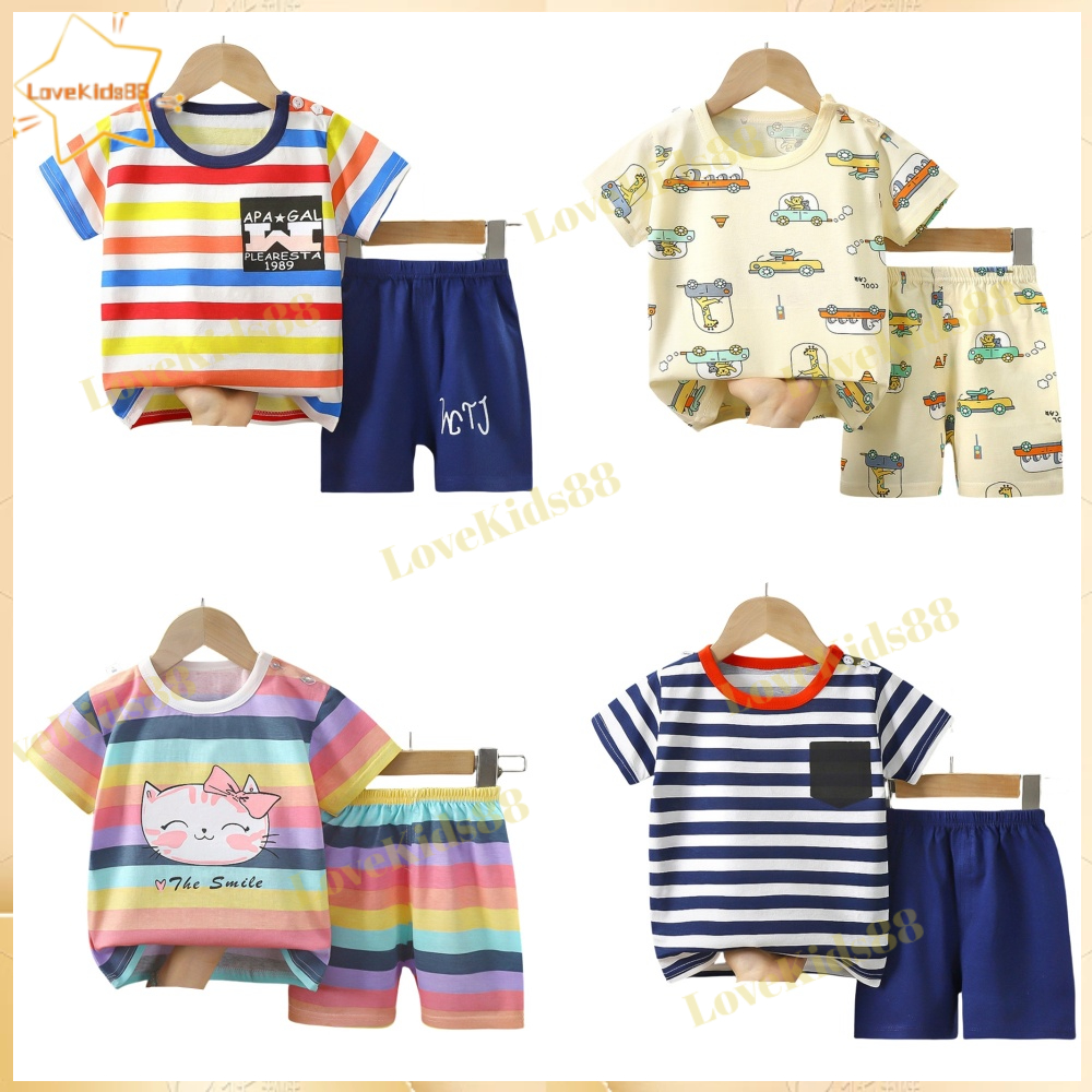 Kids Terno Short-sleeved Suits For Girls Boys Stripe Animal Print ...