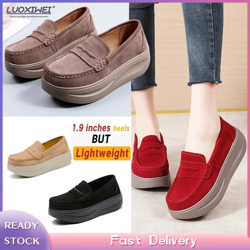 Slip On Shoes For Women Topsider Wedge Loafers With Heels Leather ...