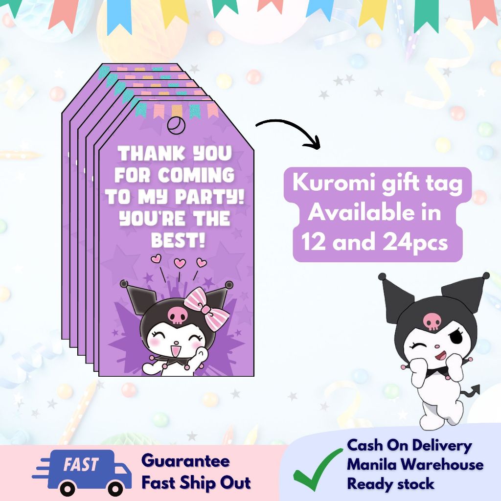 Partify 12pcs KUROMI Gift tag theme gift tag cards for kids birthday ...