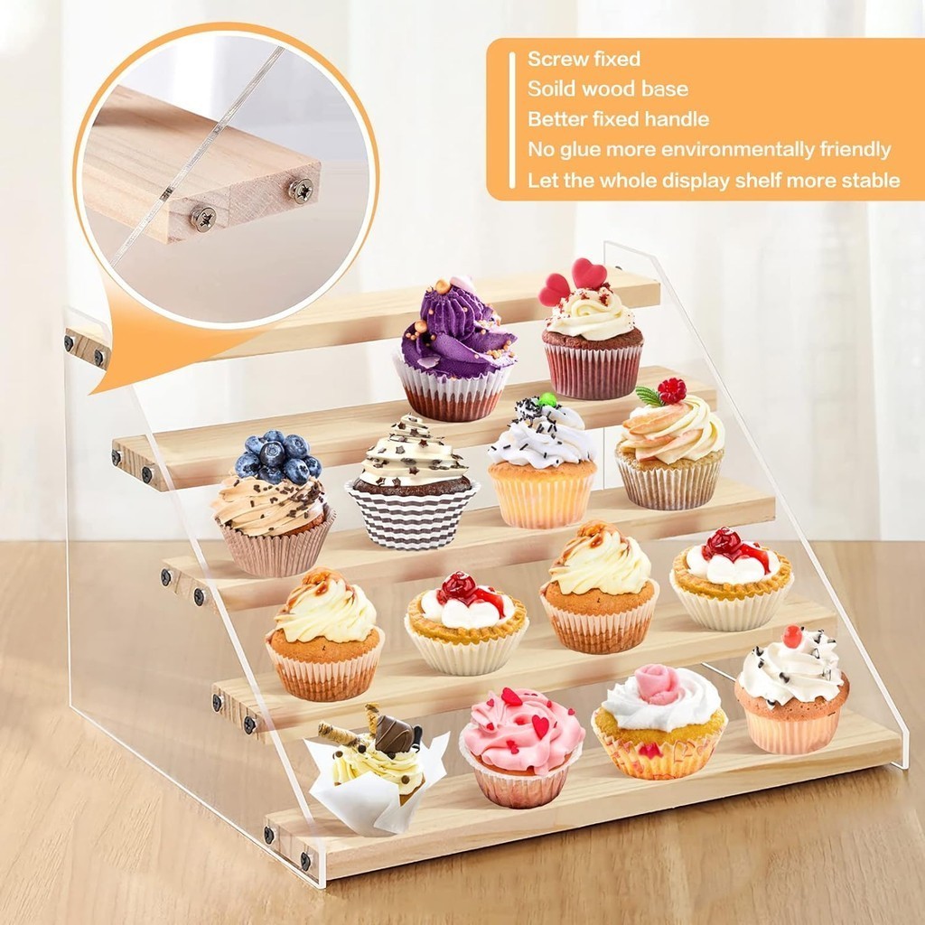 3/4/5 layer Ladder Acrylic Display Rack Organizer Wooden Food Dessert ...