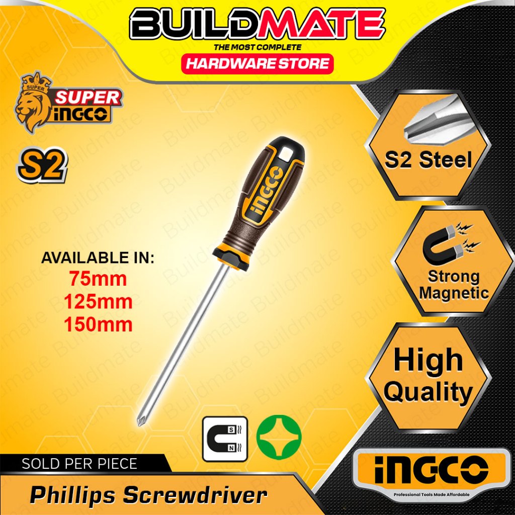 BUILDMATE Ingco Phillips Screwdriver 75mm - 150mm S2 Magnetic Crosshead ...