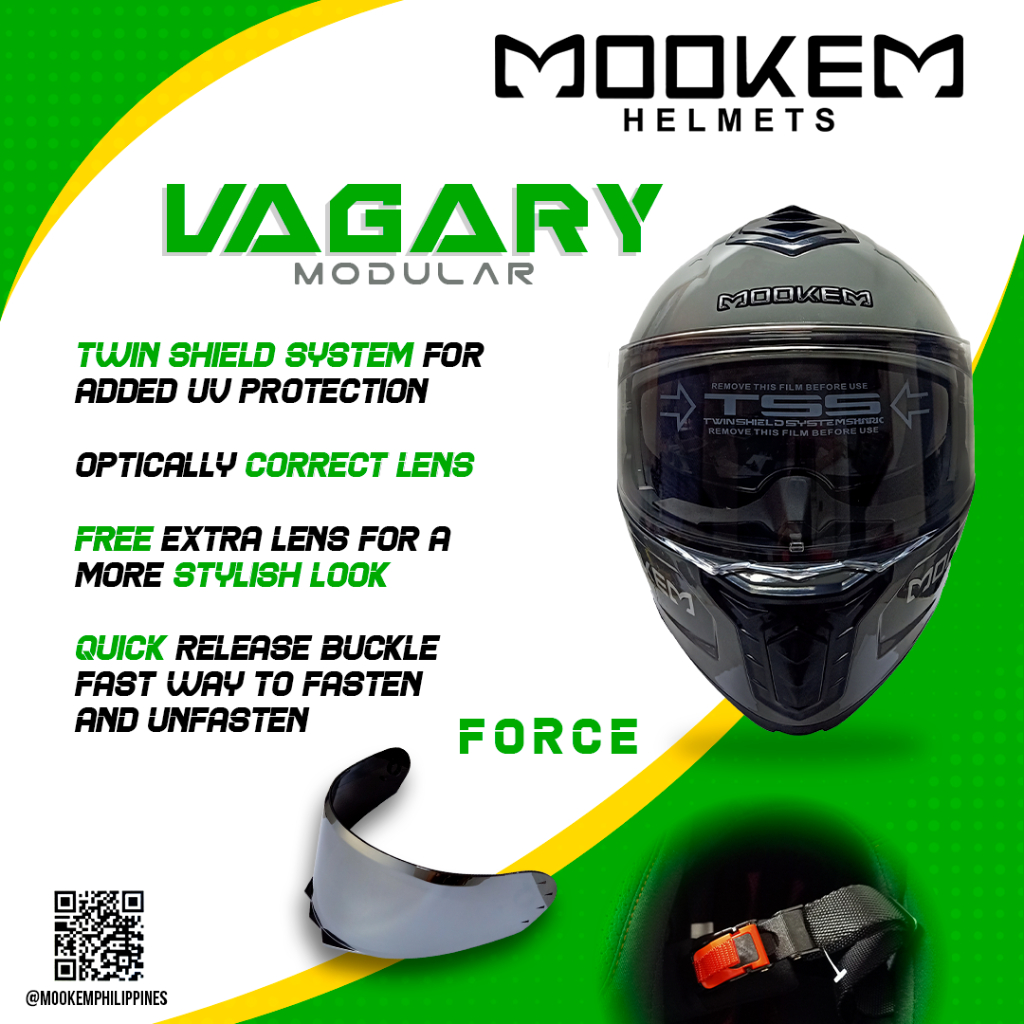 Mookem Helmet Z002 Vagary Force Modular Dual Visor Helmet with Free ...