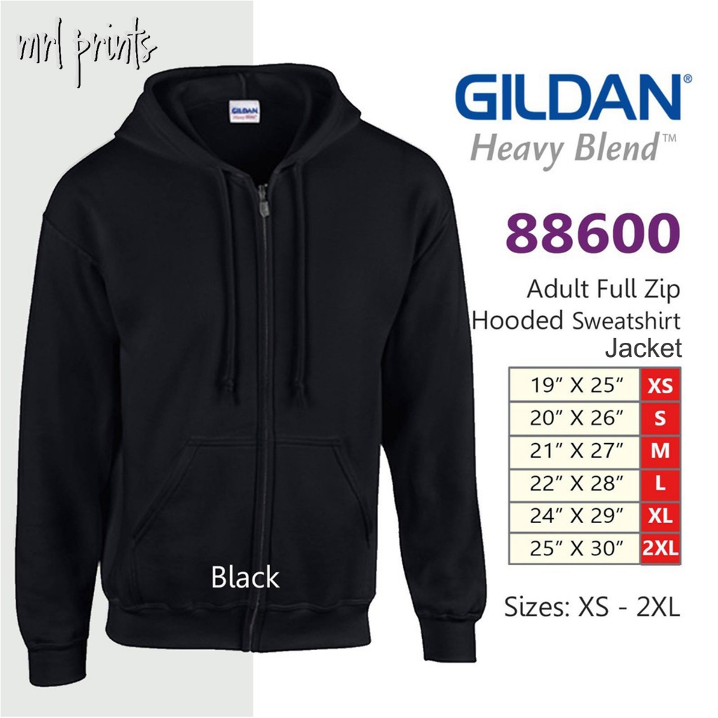 Gildan Full Zipper Hooded Black Jacket Sweatshirt Hoodie Heavy Blend ...