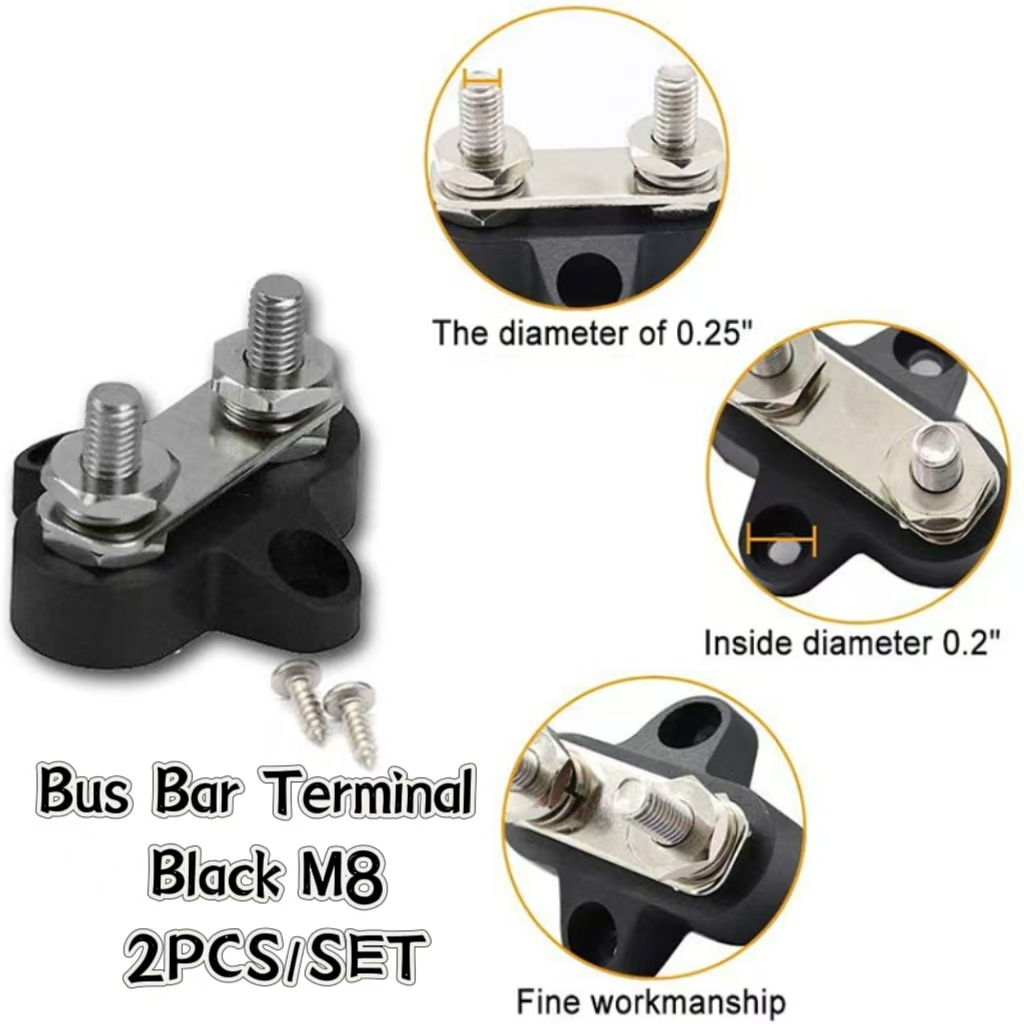 2PCS/SET Bus Bar Terminal Block 5/16inch M8 48V Power Junction Block Power Distribution Block ...