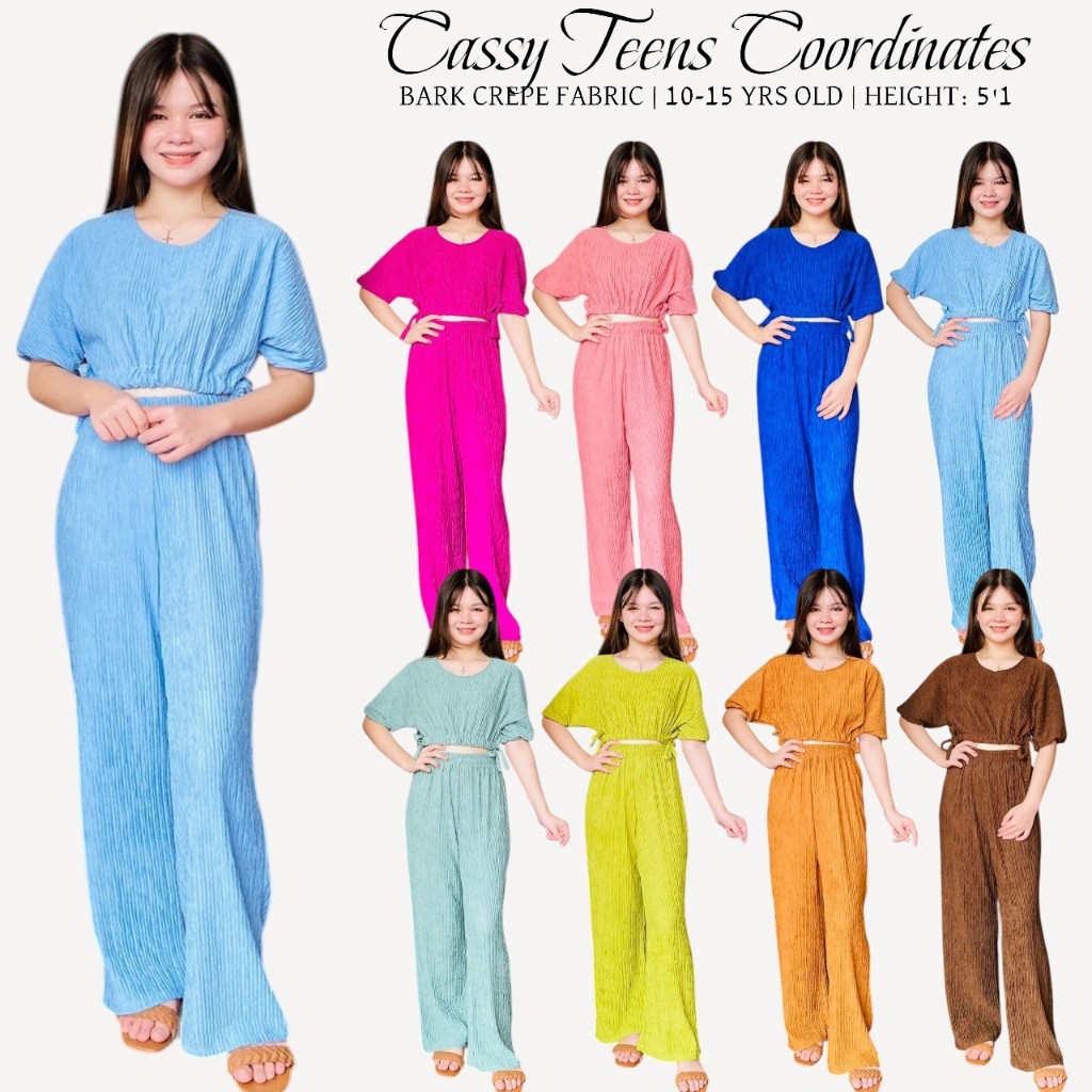 Cassy Crop Top Half Sleeve Round Neck Bark Crepe High Waist Wideleg ...