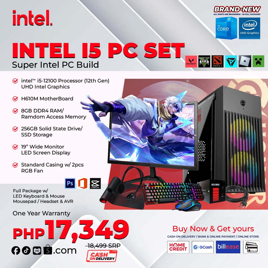 BRANDNEW Computer Set CPU STANDARD Casing-Intel Core i5 12100 8GB DDR4 ...