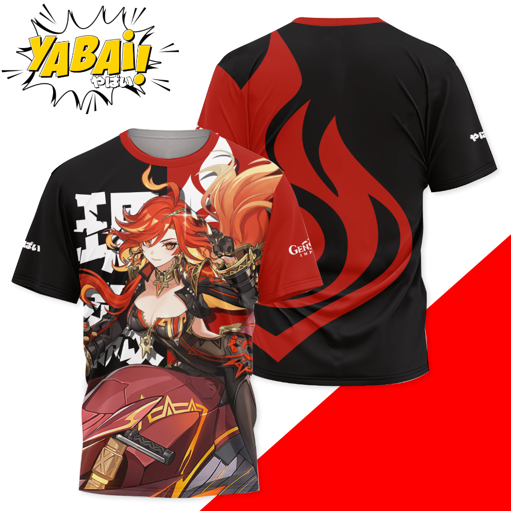 Yabaii Genshin Impact Pyro Element Character Premium Full Bleed Anime T ...