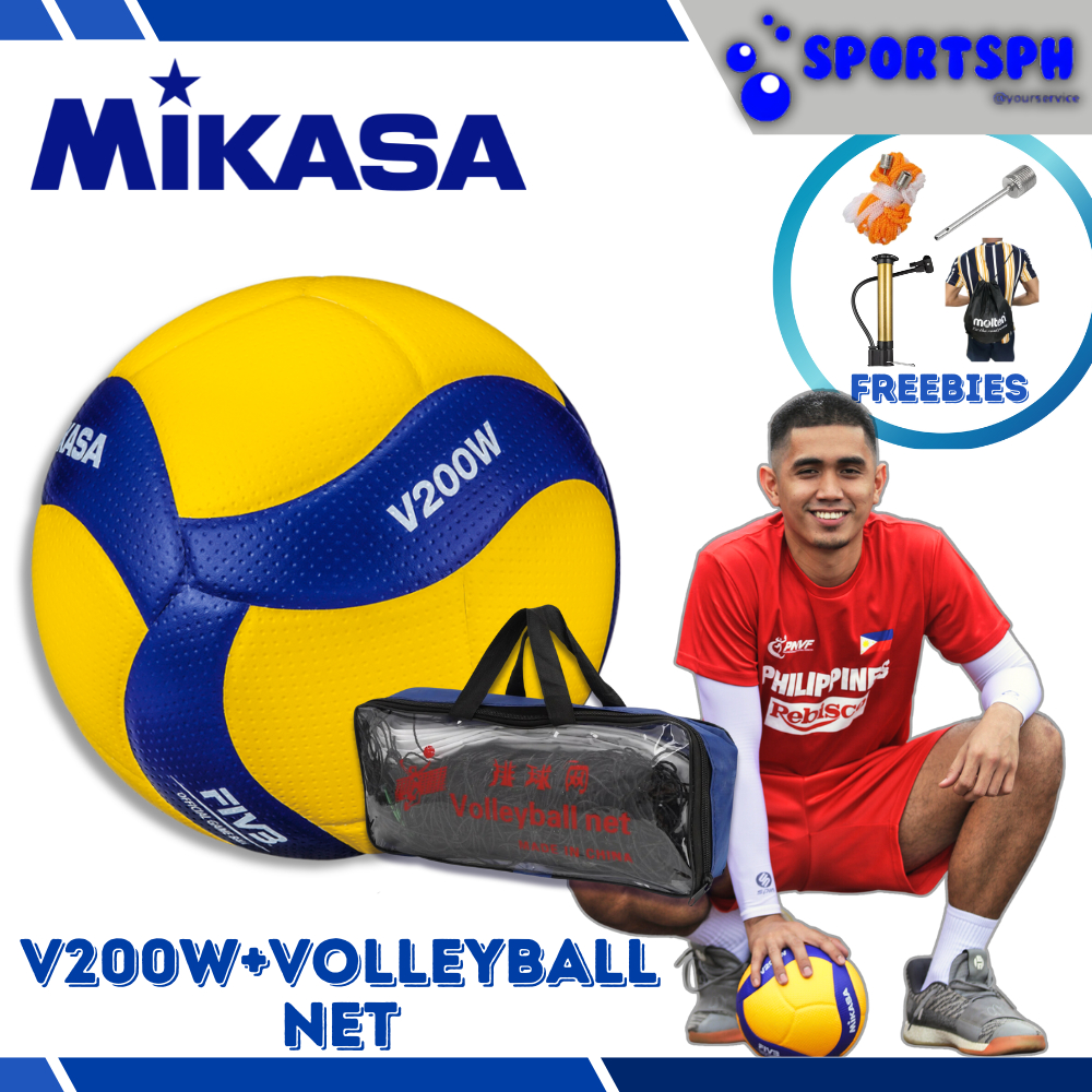Mikasa V200W Premium Volleyball + Durable Volleyball Net for ...