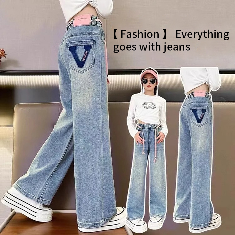 Kids Jeans Casual Girls Wide-leg Pants Straight-leg Medium and Large ...