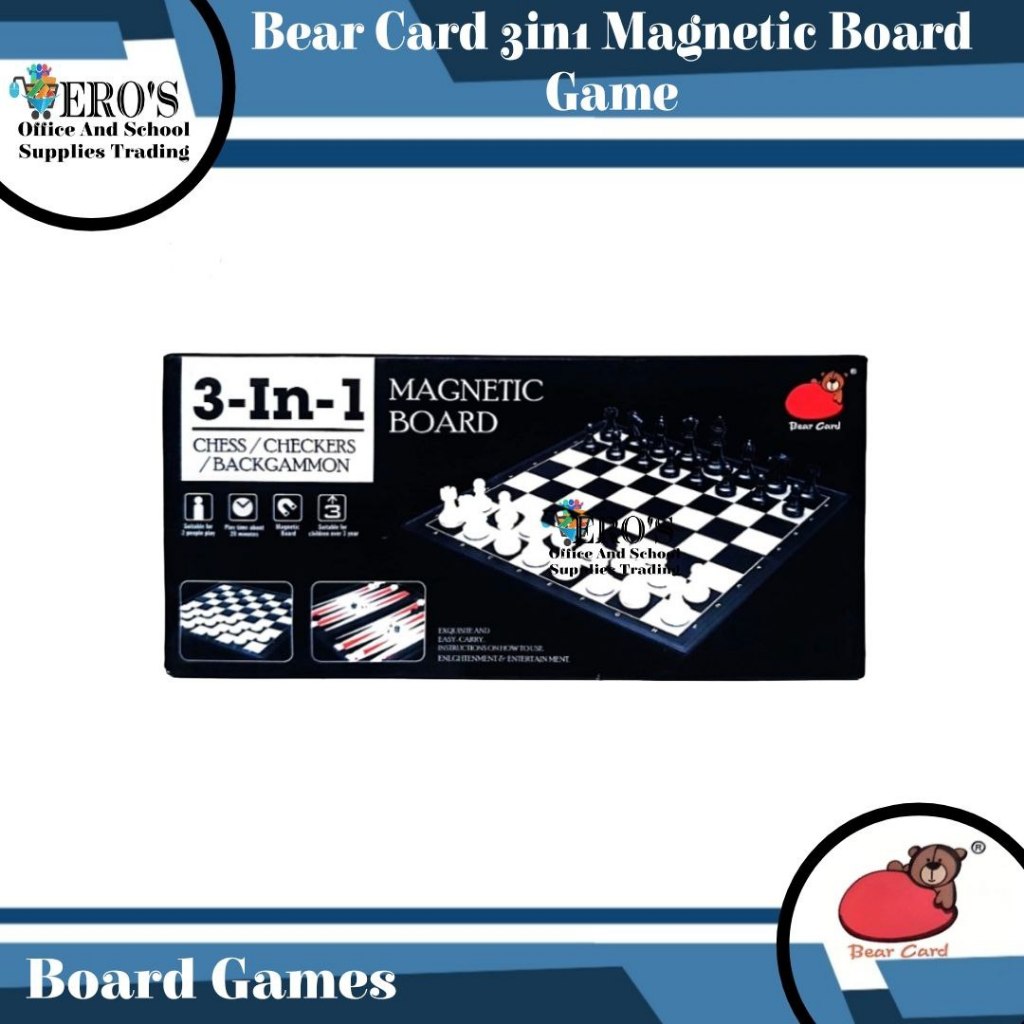 Bear Card 3 IN 1 MAGNETIC CHESS/CHECKERS/ BACKGAMMON BOARD GAME ...