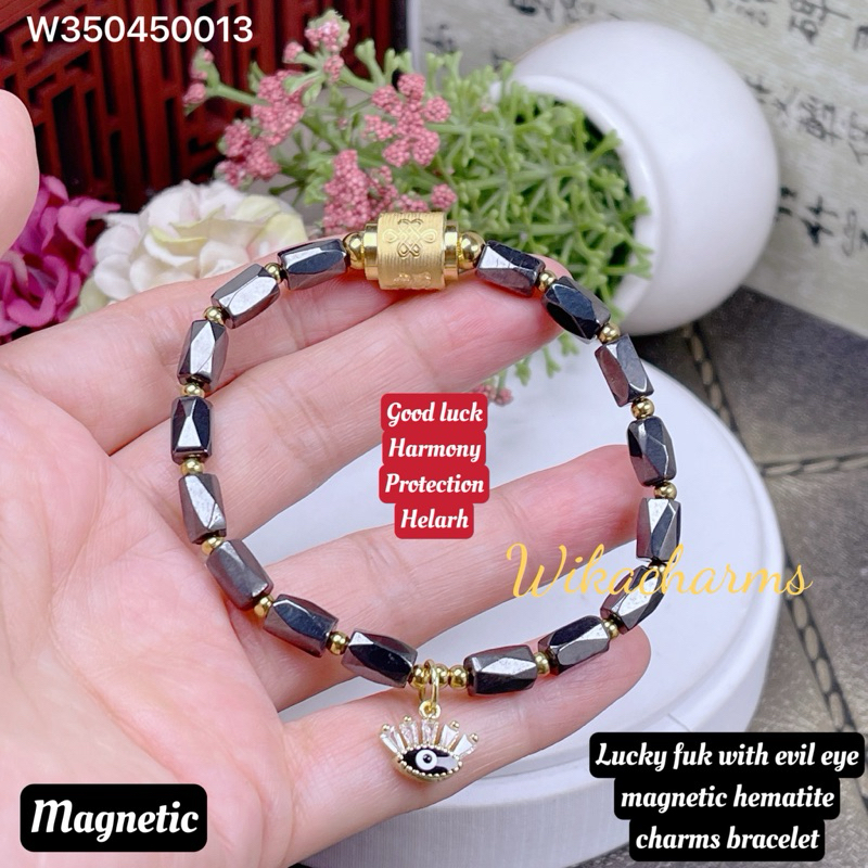 (wikacharms)lucky fuk with evil eye magnetic hematite charms bracelet | Shopee Philippines