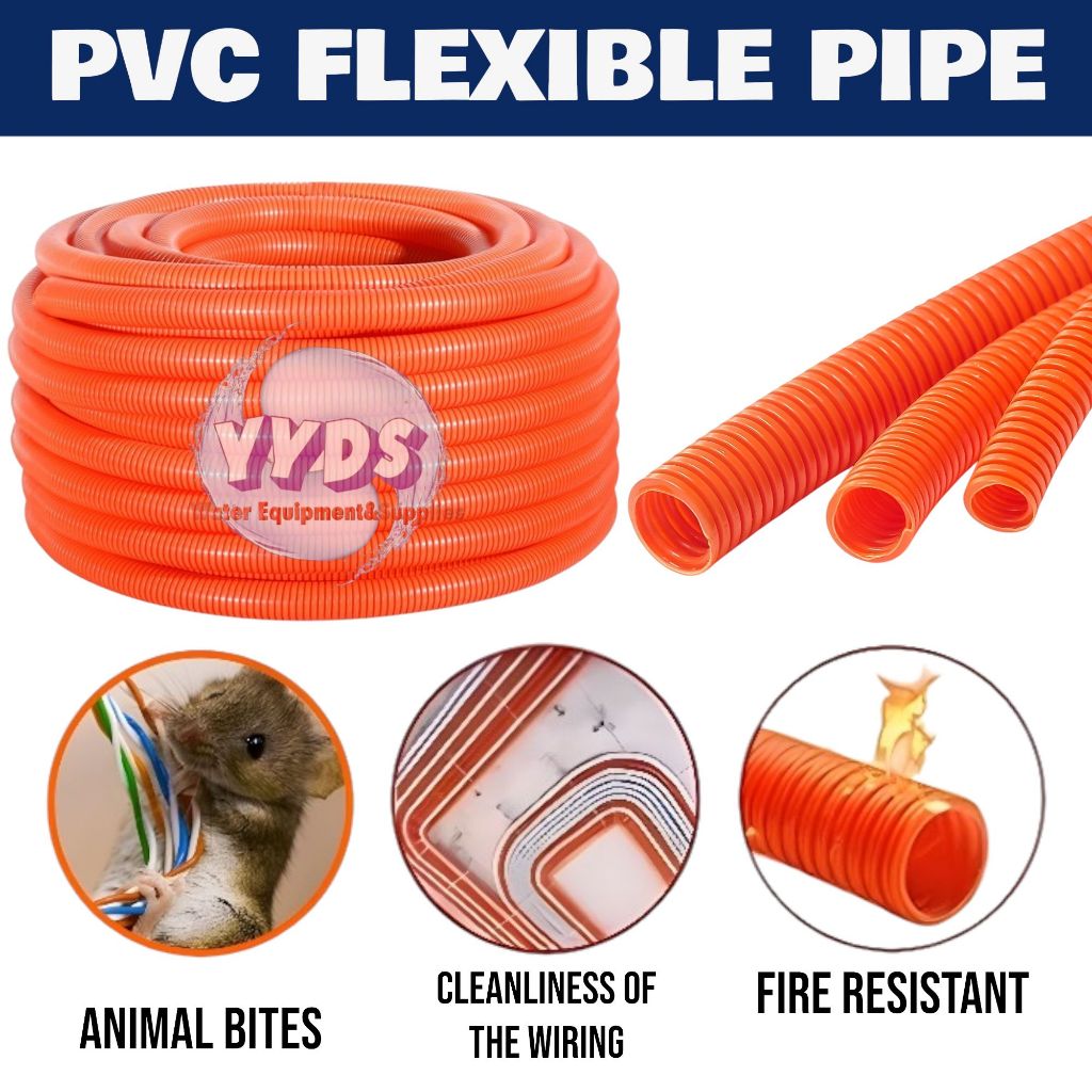 PVC ORANGE FLEXIBLE HOSE 3/4 & 1/2 ELECTRICAL CONDUIT (SOLD PER ROLL 50/100 METERS) | Shopee ...