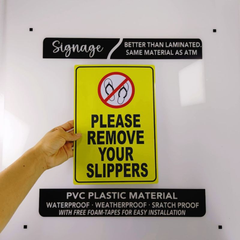 SIGNAGE - PLEASE TAKE OFF YOUR SLIPPERS - PVC PLASTIC MATERIAL SIGNAGE ...