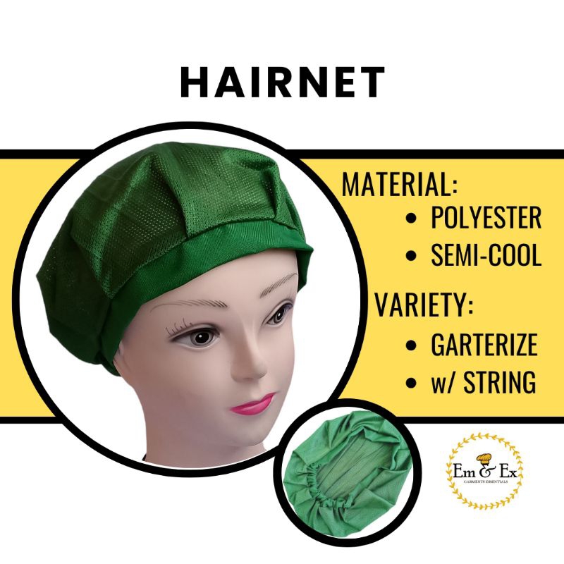 Adjustable Hairnet/Headcap Emerald Green Color Garterized and w/ String ...