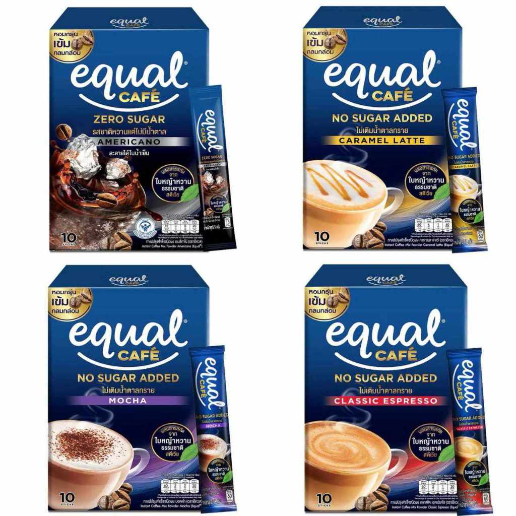 Equal Cafe Zero Sugar 1 Box- 10 sticks in 4 Flavors (Natural Stevia ...