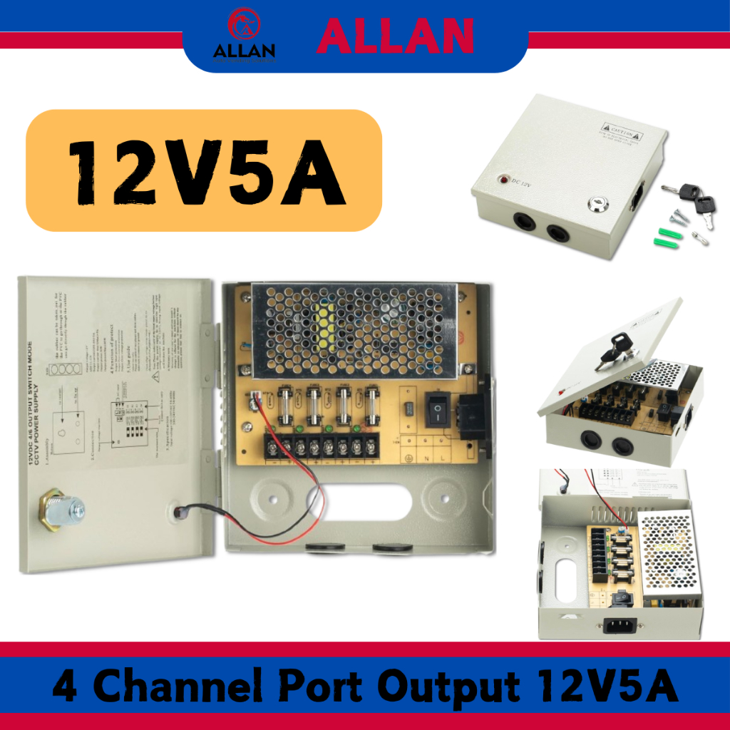 ALLAN 4 Output Channel CCTV Glass Fuse Distributed Power Supply Box for ...