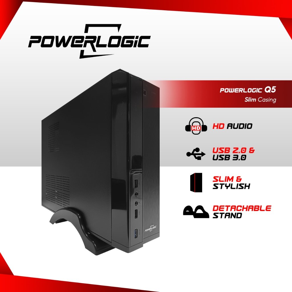 POWERLOGIC Q5 Slim Mini-Micro ATX PC Desktop Case with 600w PSU ...