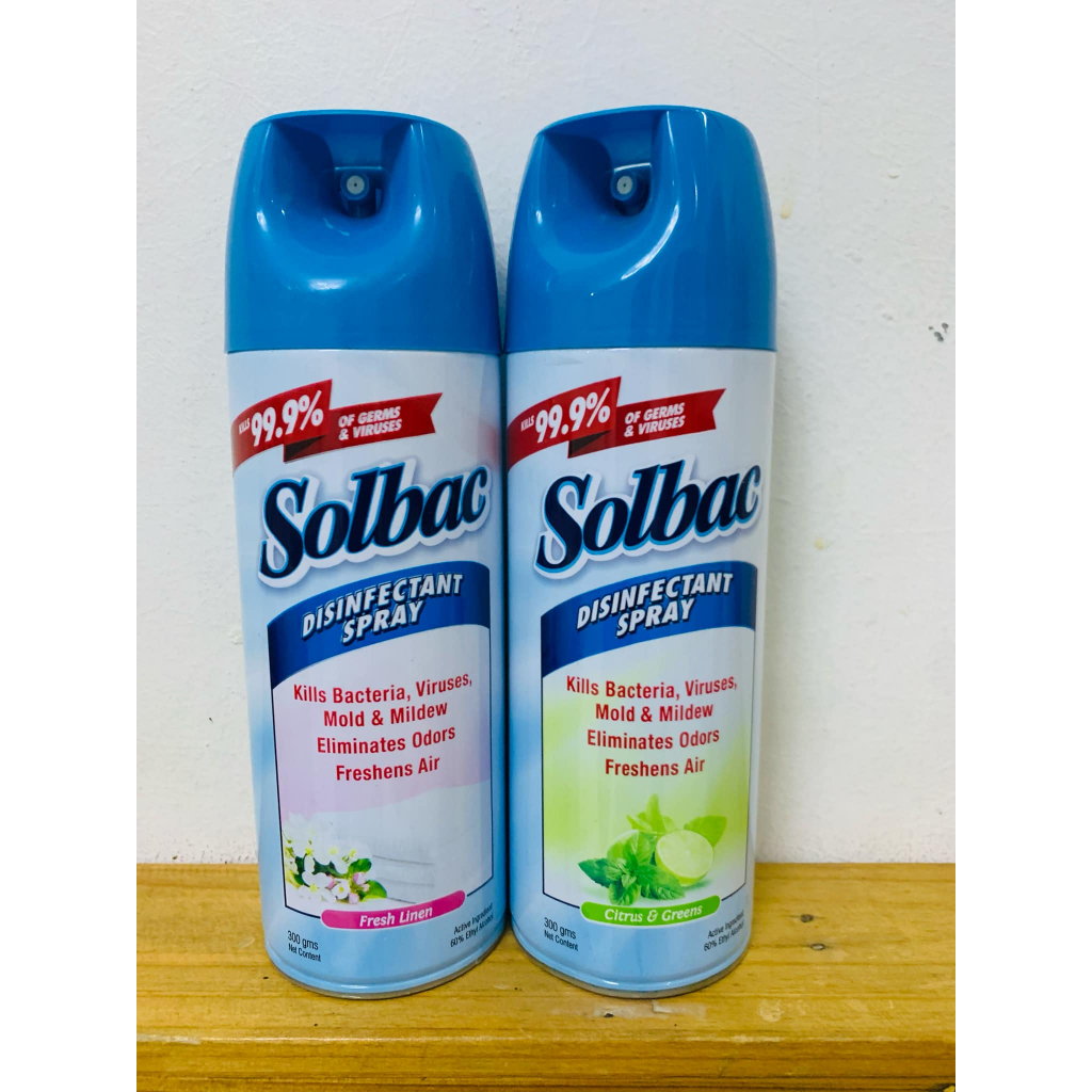 Solbac Disinfectant Spray - Fresh Linen/ Citrus & Greens 300g | Shopee ...