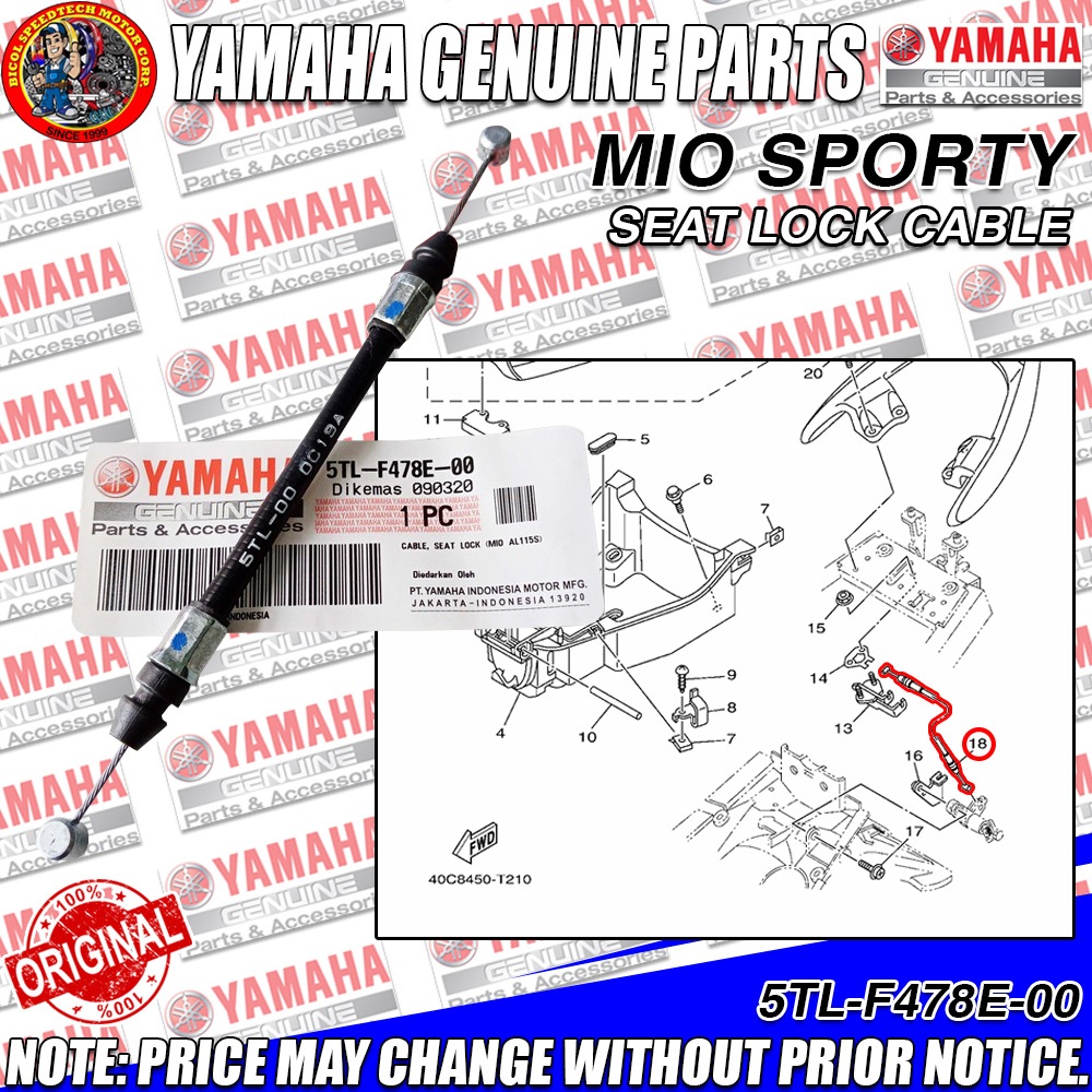 YAMAHA MIO SPORTY SEAT LOCK CABLE (YGP) (GENUINE: 5TL-F478E-00 ...