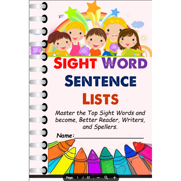 Sight Word Sentence List 50 more pages A4 size bookbind Workbook ...