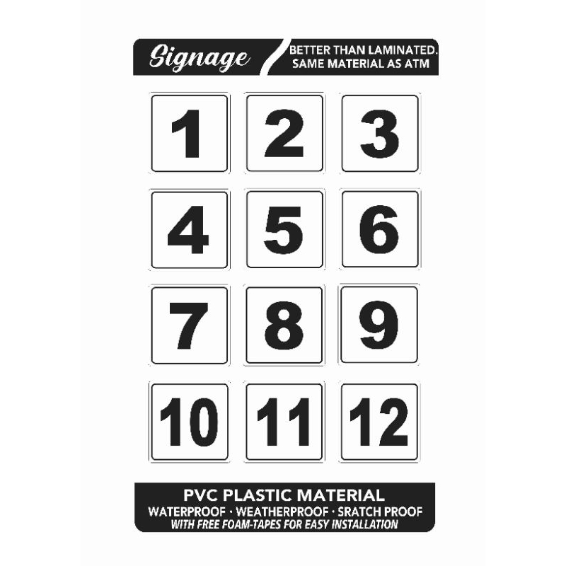 SIGNAGE - NUMBERS 1 2 3 4 5 6 7 8 9 10 - PVC PLASTIC MATERIAL SIGNAGE ...