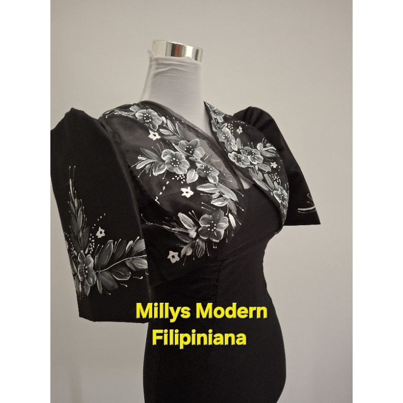 Bolero handpaint black millys modern filipiniana blazzer | Shopee Philippines