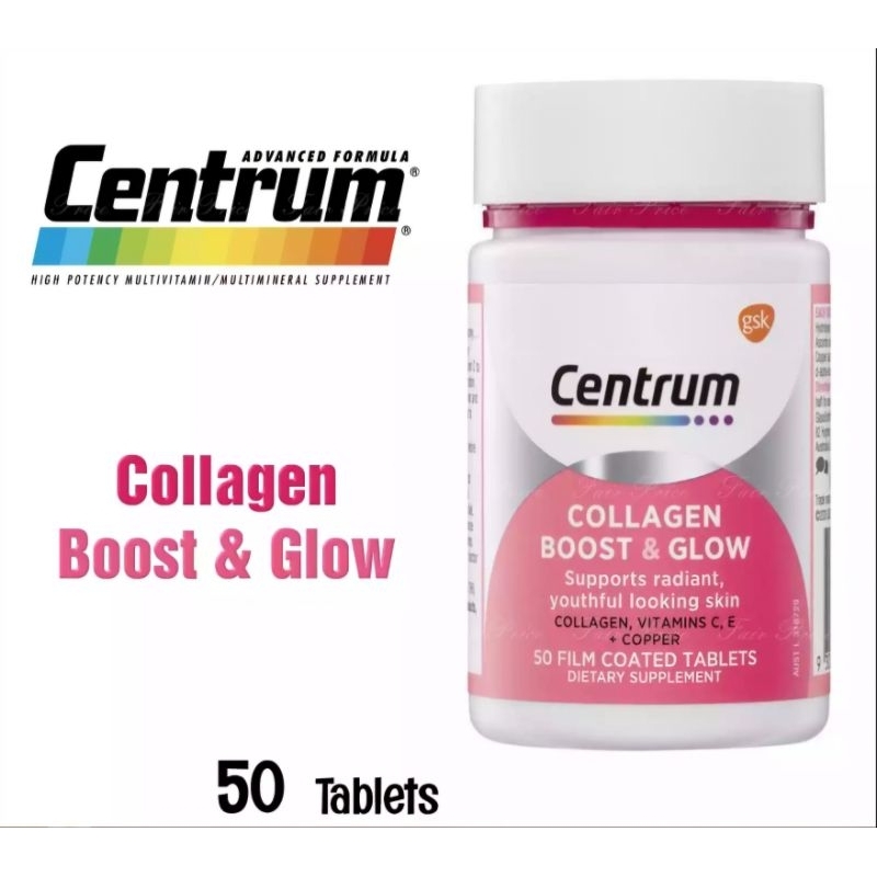 Centrum Collagen Boost & Glow Vitamin C, E + Copper 50 tablets | Shopee ...